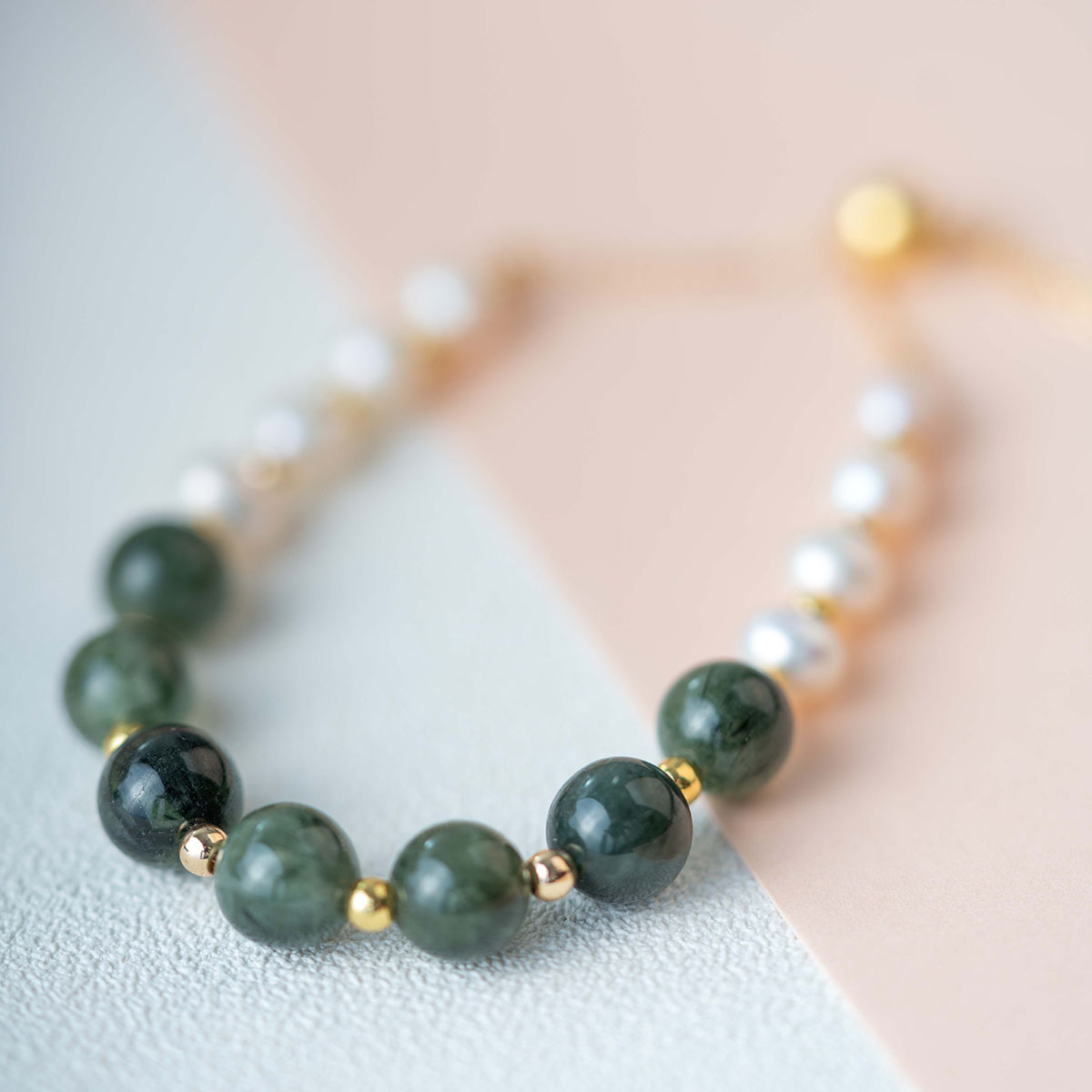Green Rutilated Quartz Crystal with Pearl Design Bracelet 绿发晶珍珠手链 – ...